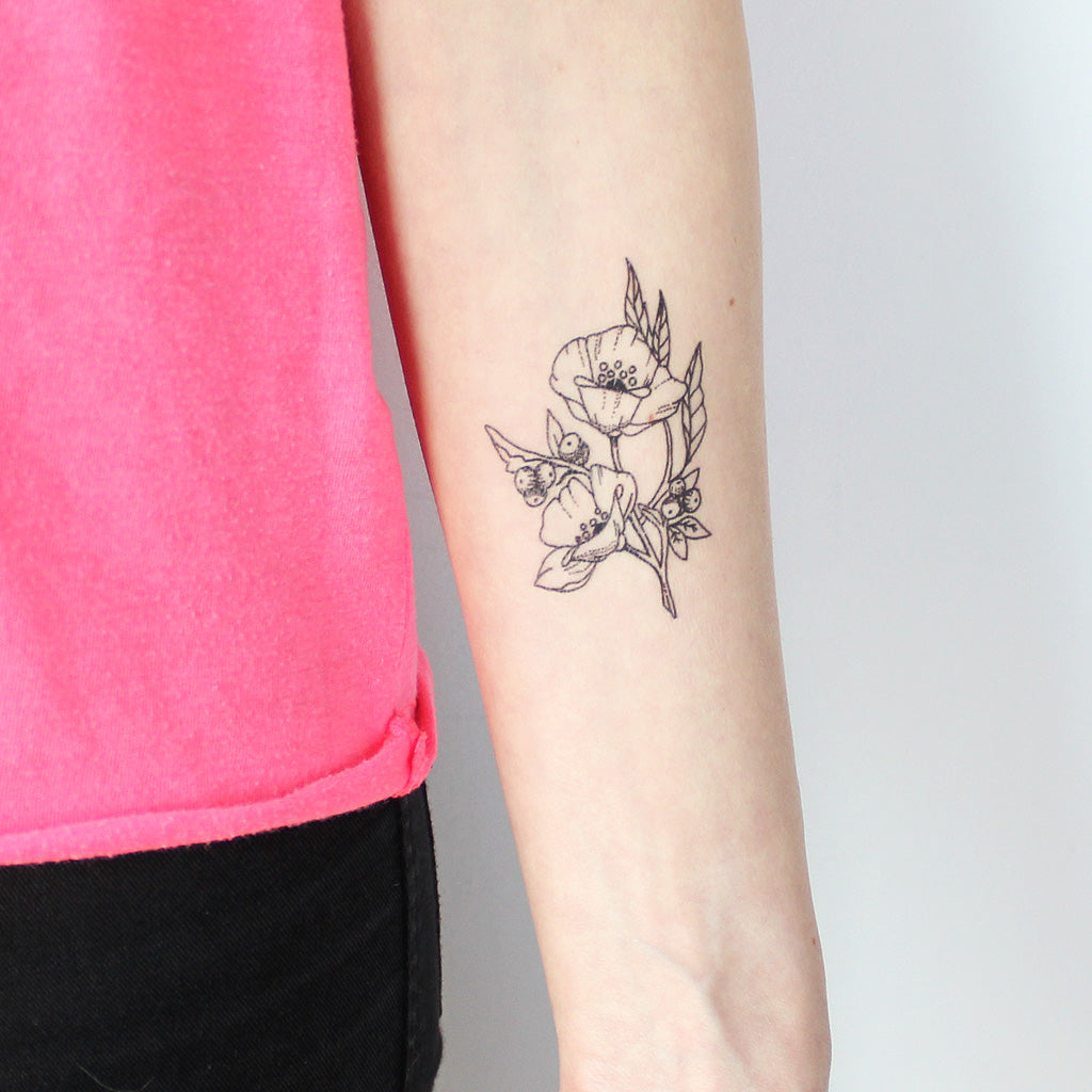 Flower Scene Tattoos Spring Flower Temporary Tattoo Set (4 Tattoos)
